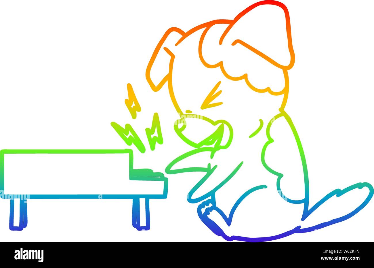 rainbow gradient line drawing of a cartoon dog rocking out on piano ...