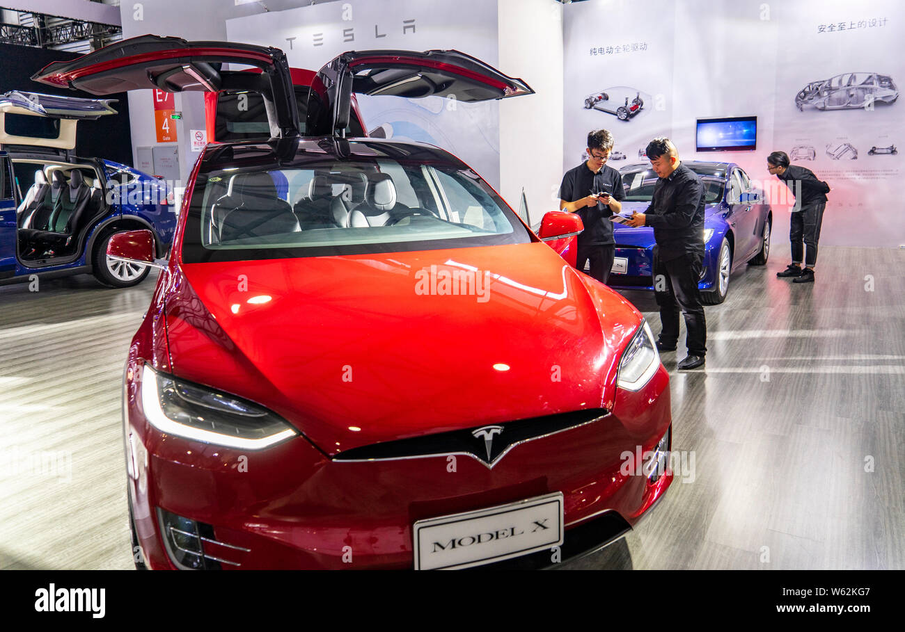 --FILE--A Tesla Model X electric car is displayed during the Shanghai ...