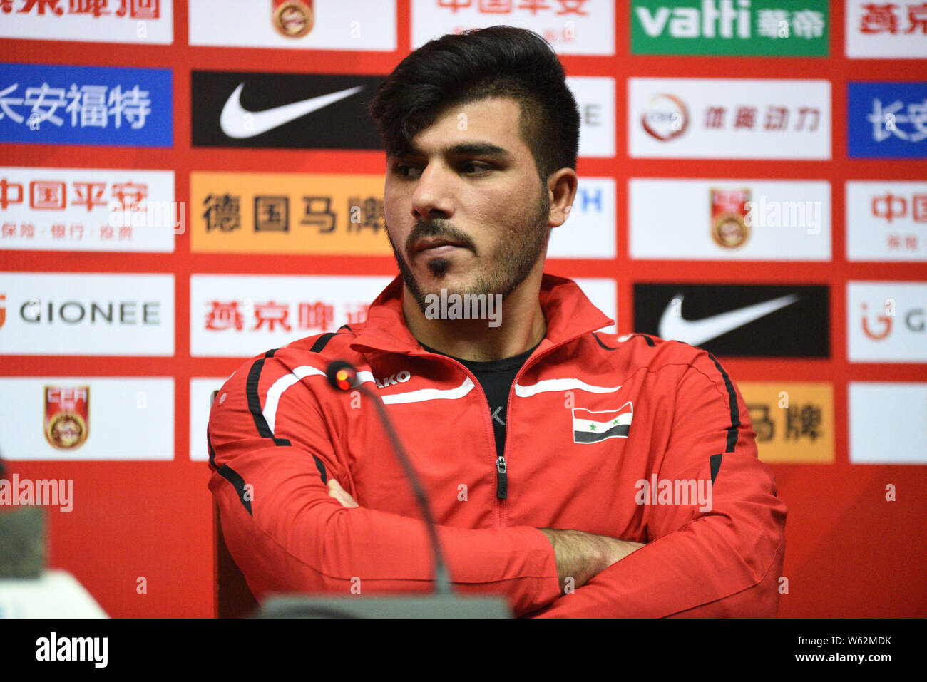 Ibrahim Alma of Syria national men's football team attends a press ...