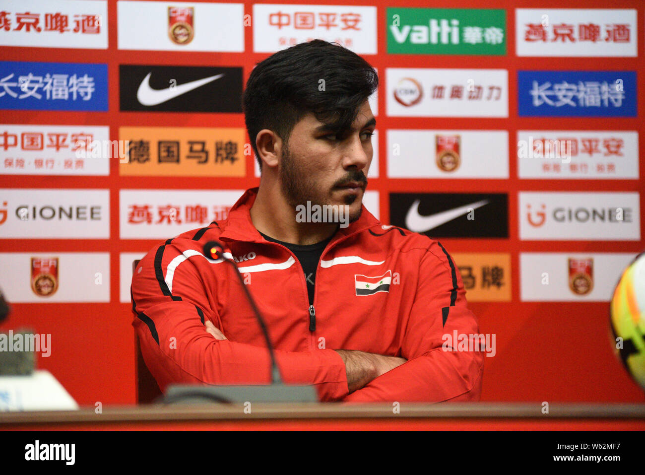 Ibrahim Alma of Syria national men's football team attends a press ...