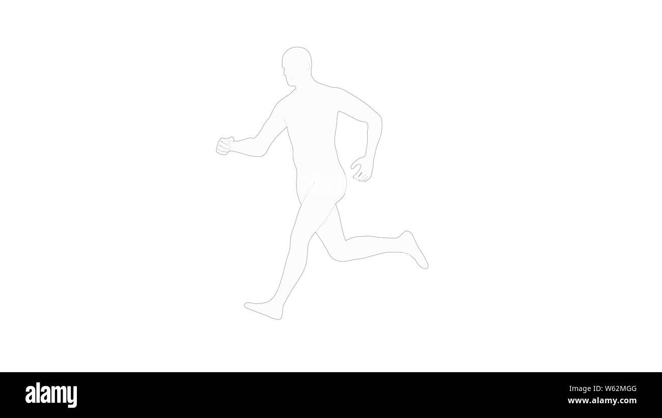 3D rendering of a computer model human running isolated in white ...