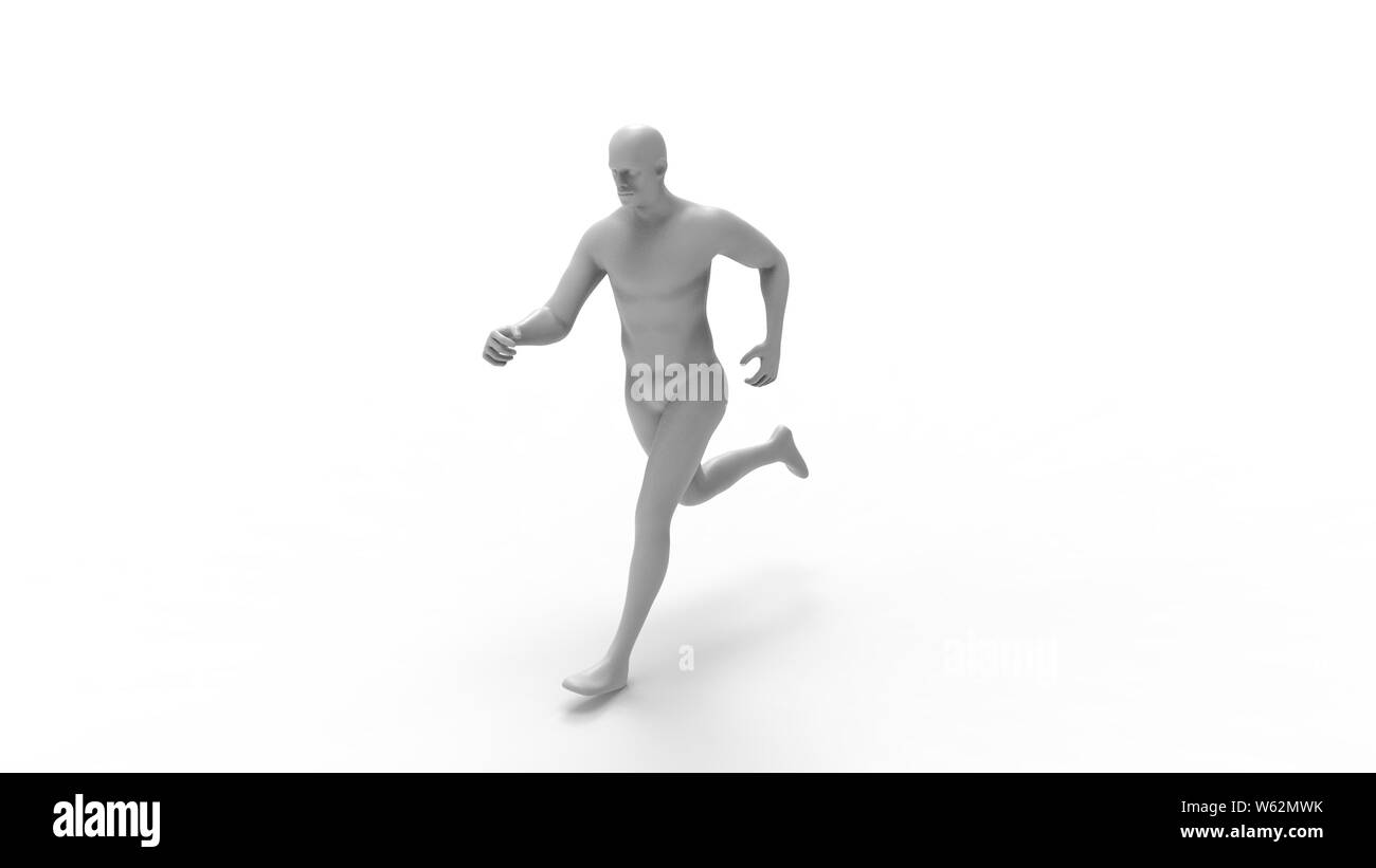 3D rendering of a computer model human running isolated in white ...