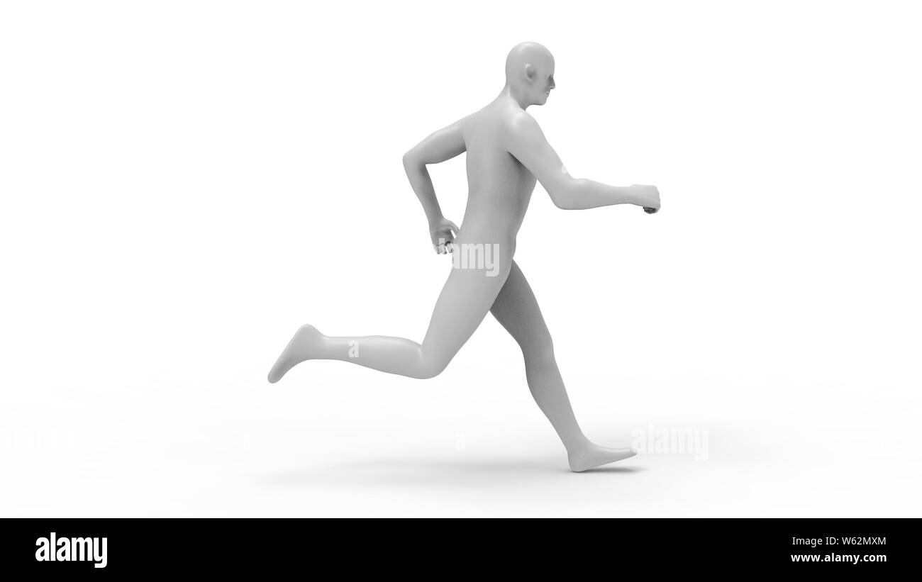 3D rendering of a computer model human running isolated in white ...