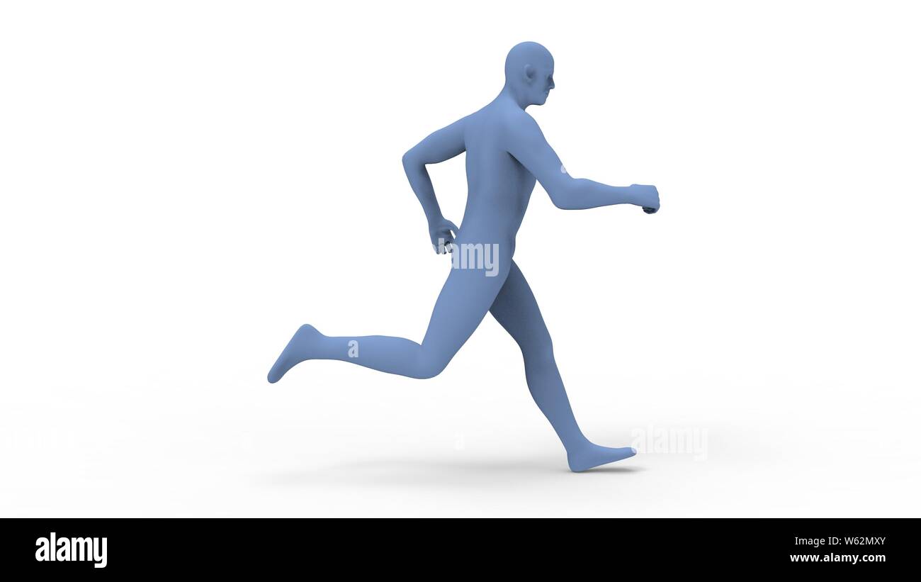 3D rendering of a computer model human running isolated in white ...