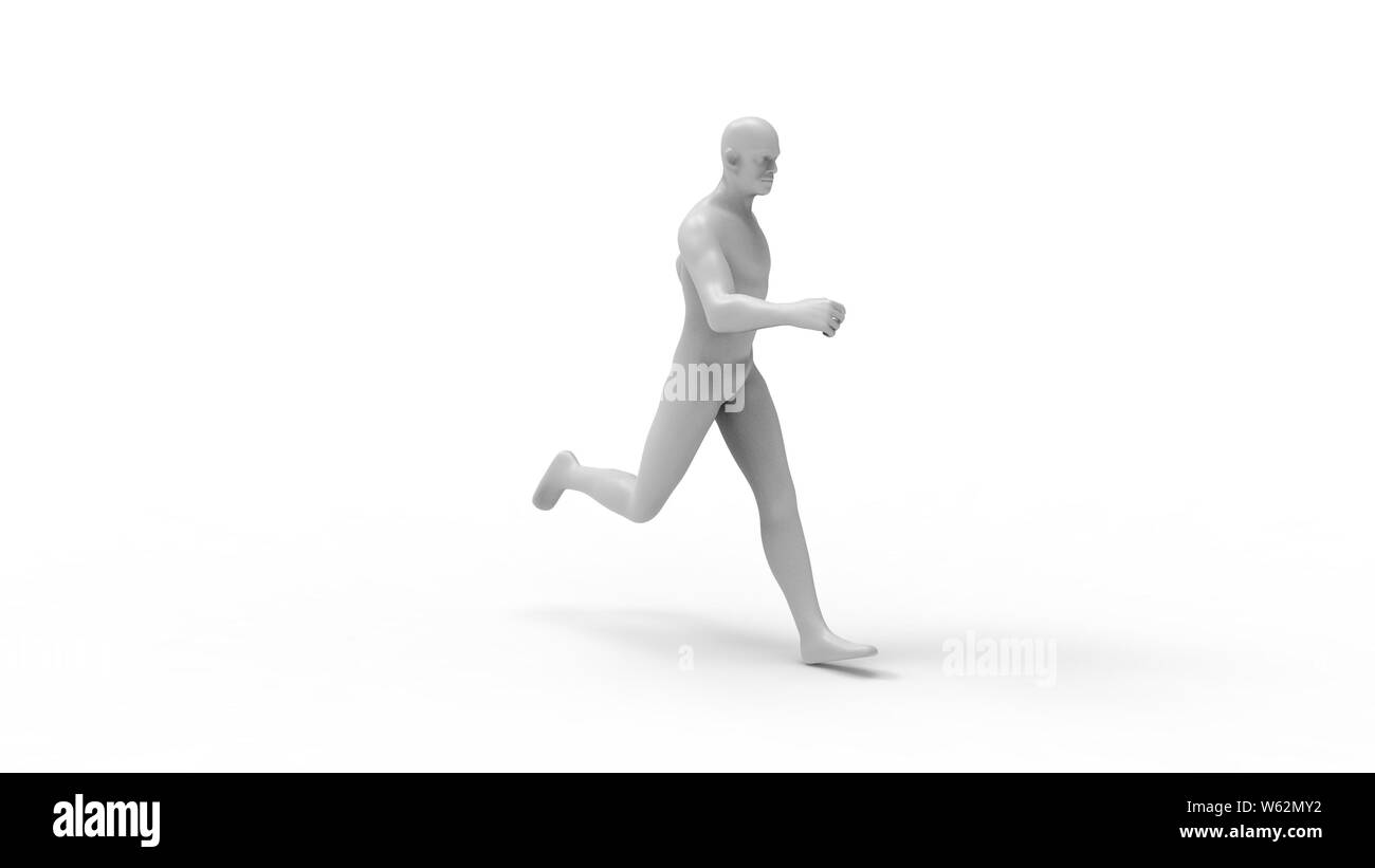 3D rendering of a computer model human running isolated in white ...