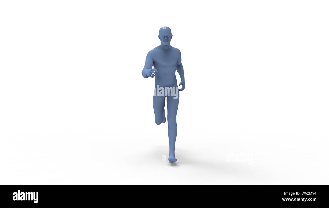 3D rendering of a computer model human running isolated in white ...