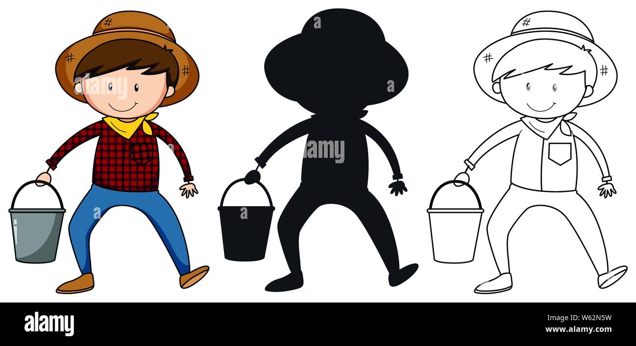 A set of characters in color, silhouette and outline illustration Stock ...