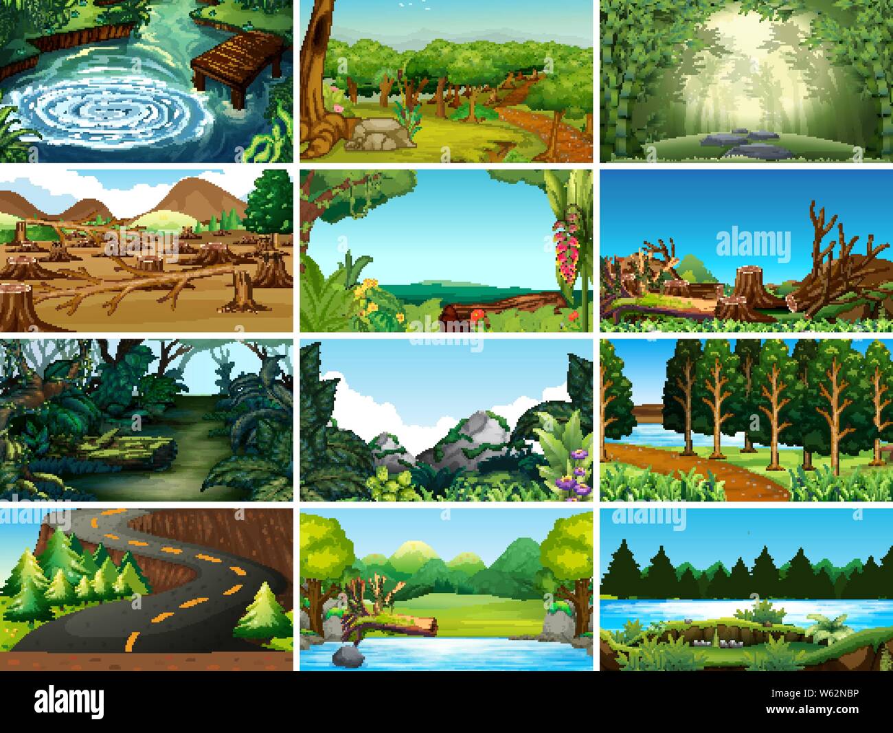 Empty, blank landscape nature scenes illustration Stock Vector Image ...