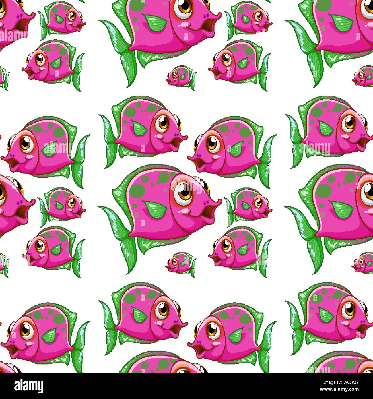 Seamless pattern tile cartoon with pink purple fish illustration Stock ...