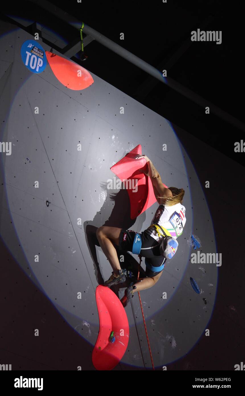 Jessica Pliz of Austria competes in the women's lead season final match ...