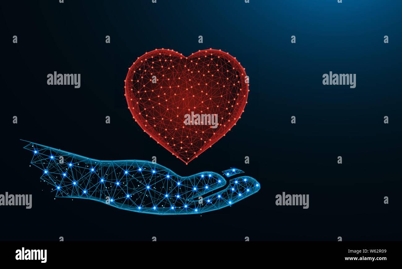 Human hand and a heart symbol low poly design, valentine in polygonal ...