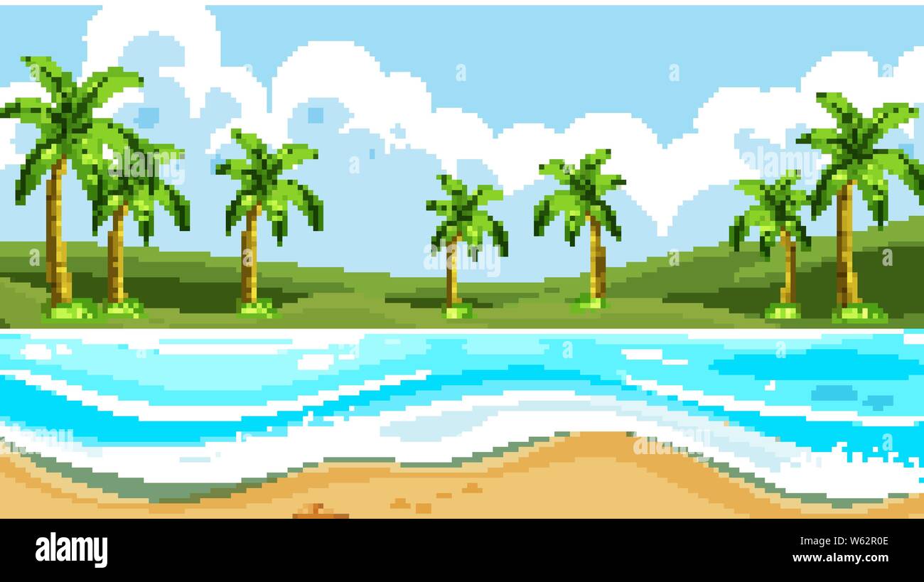 Empty nature beach ocean coastal landscape illustration Stock Vector ...