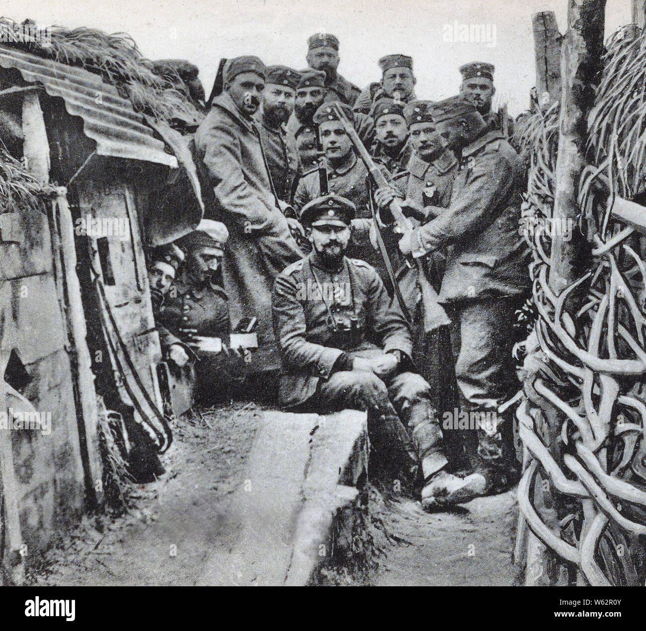 Soldiers in the trenches in front of a dugout. France ca. 1918 Stock ...