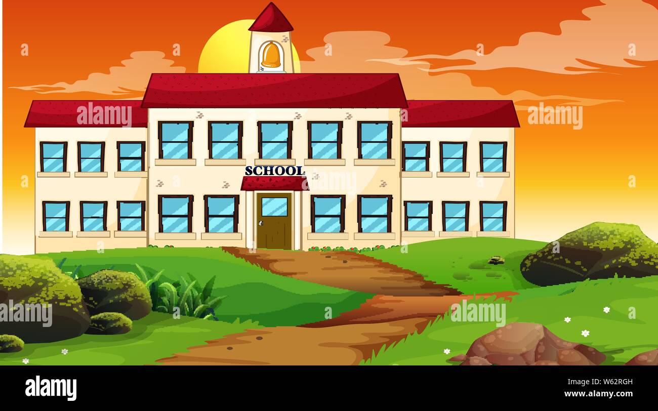 School building sunset scene illustration Stock Vector Image & Art - Alamy