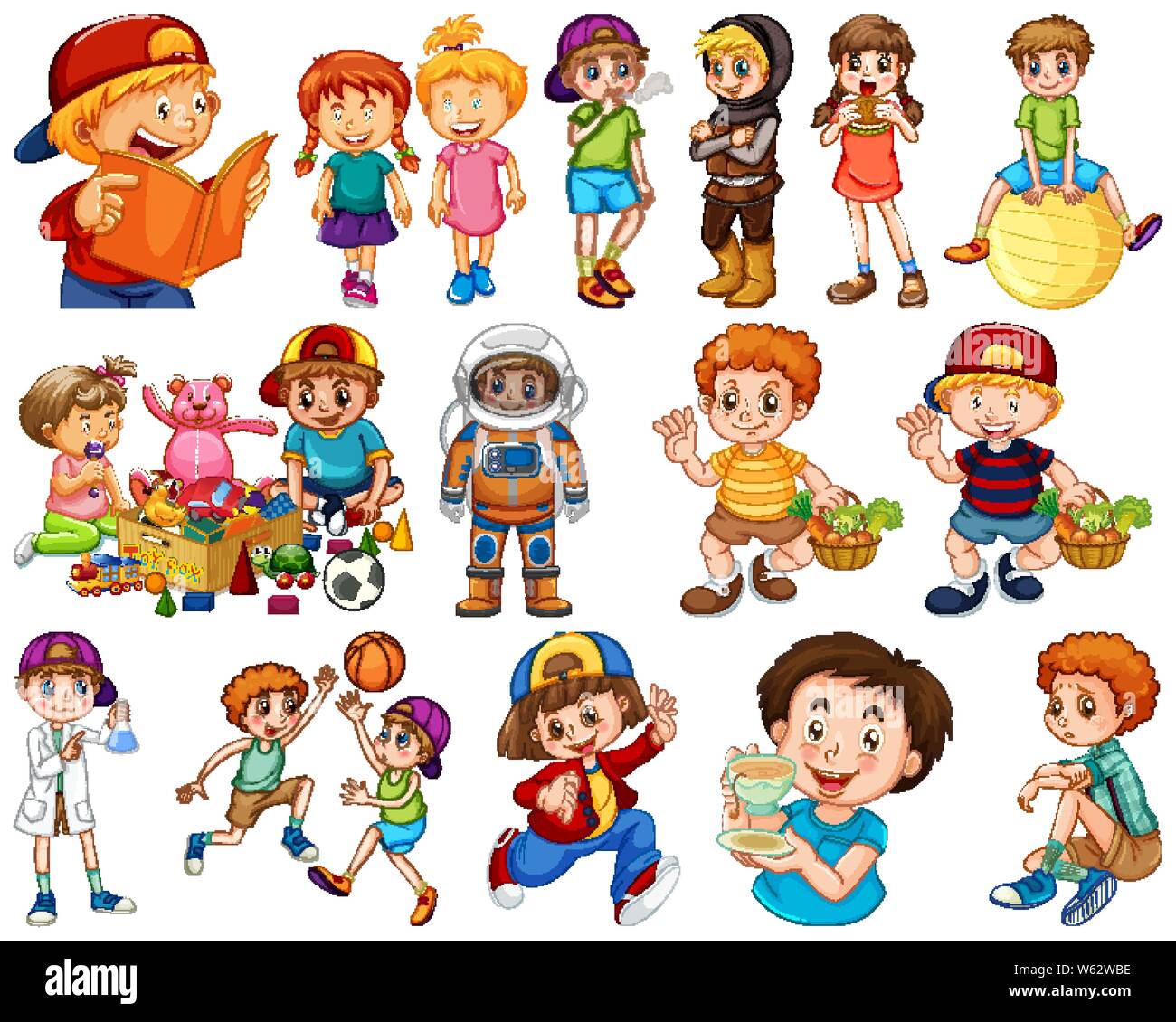 Kids in large group acting our varoous roles illustration Stock Vector ...