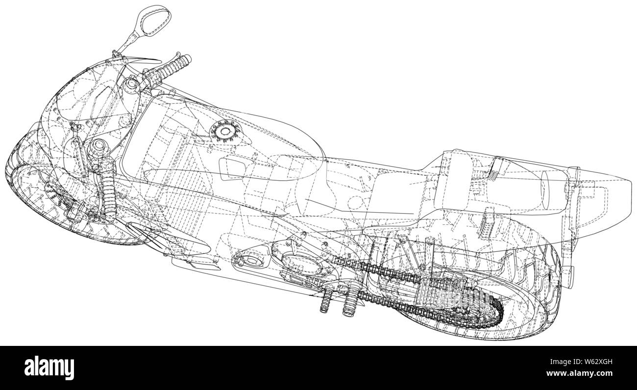 Sport motorcycle technical wire-frame. Vector illustration. Tracing ...