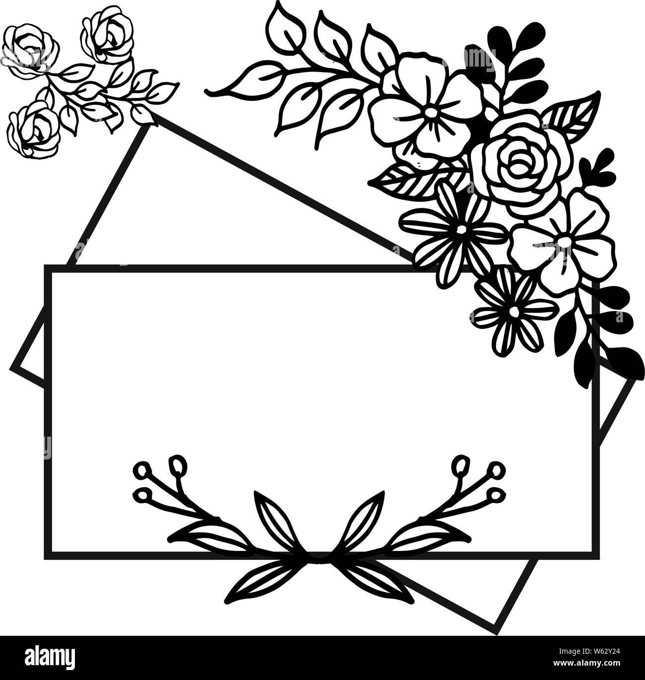 Design for poster and card with simple flower frame isolated on white ...