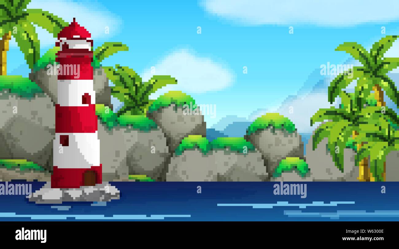 Empty nature beach ocean coastal landscape illustration Stock Vector ...