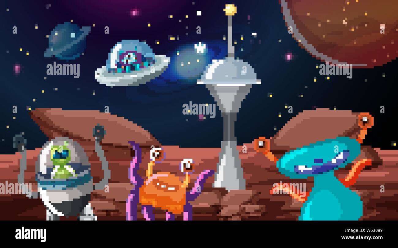 Alien in space scene illustration Stock Vector Image & Art - Alamy