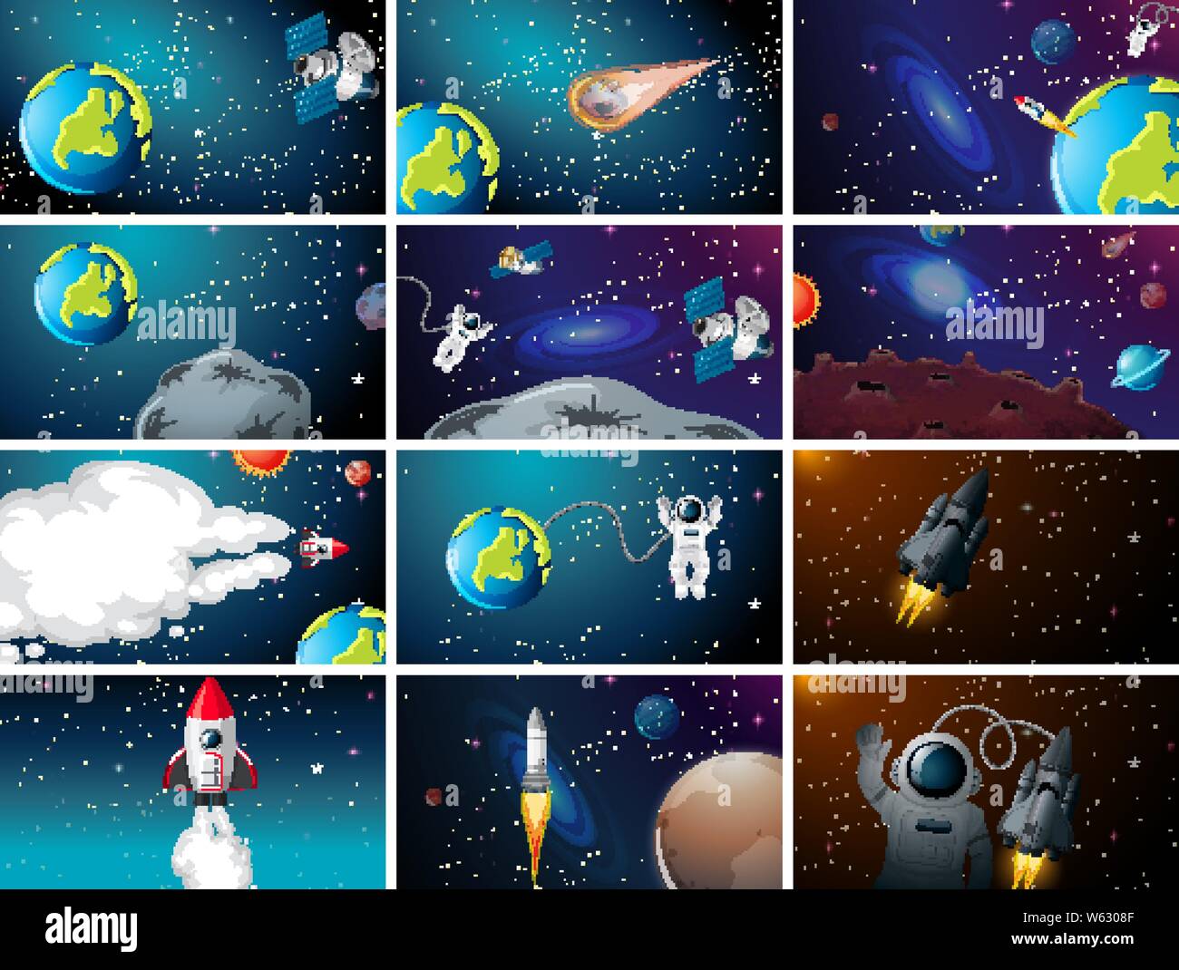 Huge space scene set illustration Stock Vector Image & Art - Alamy