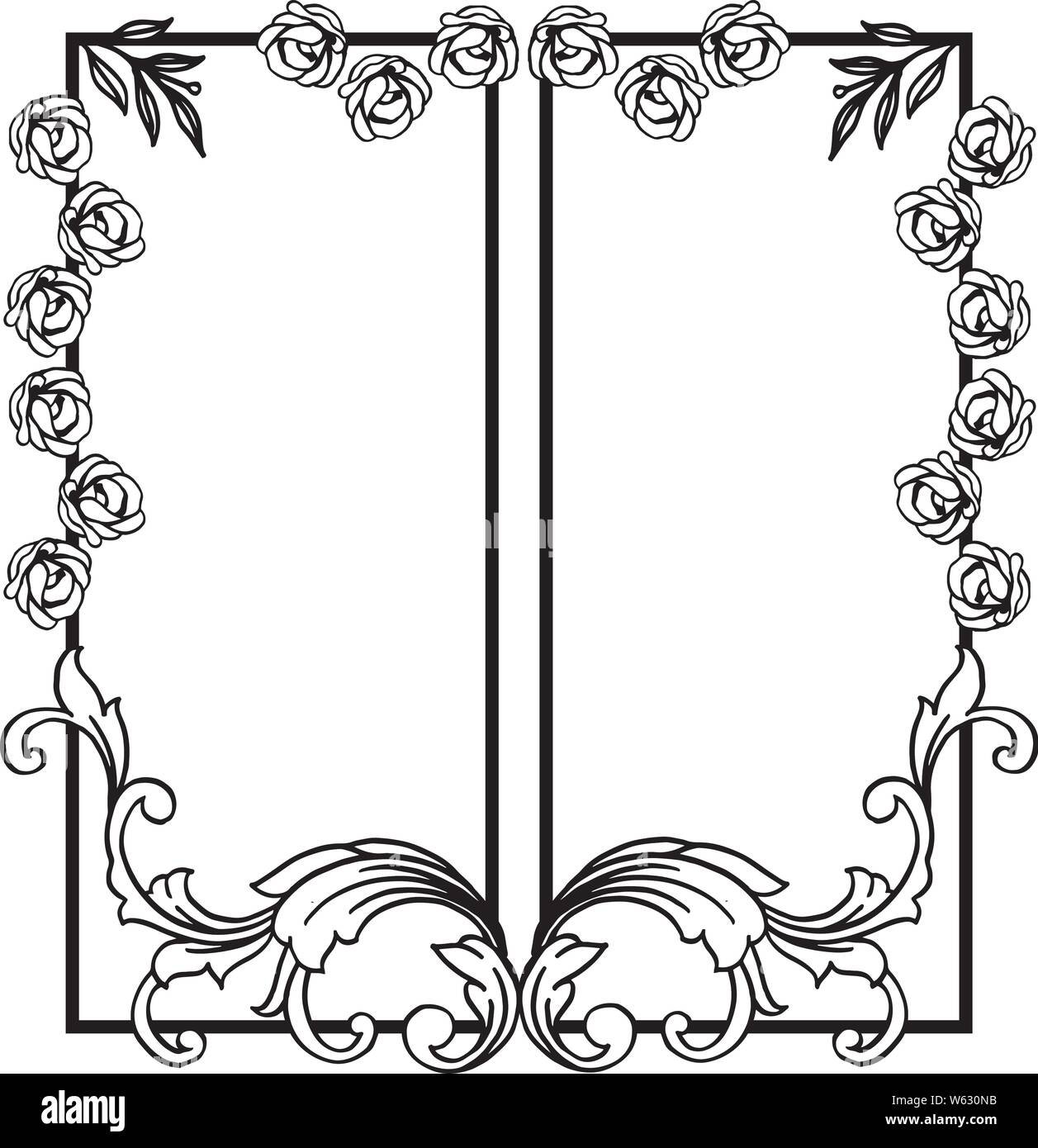 Ornamental flower frame, with border element black and white. Vector ...