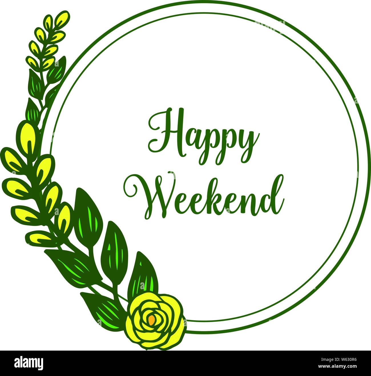 Card wallpaper of happy weekend, elegant frame, green leaves and yellow ...