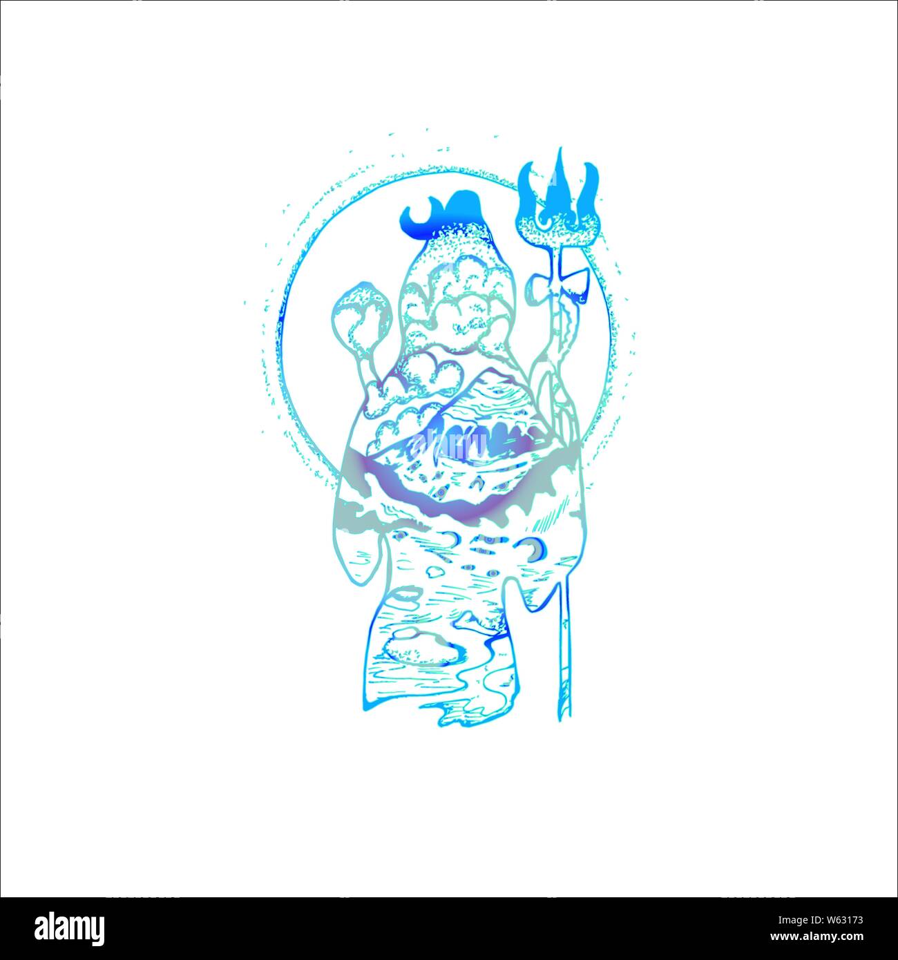 Gradient illustration of shiva with double exposure. Mountains, sky ...