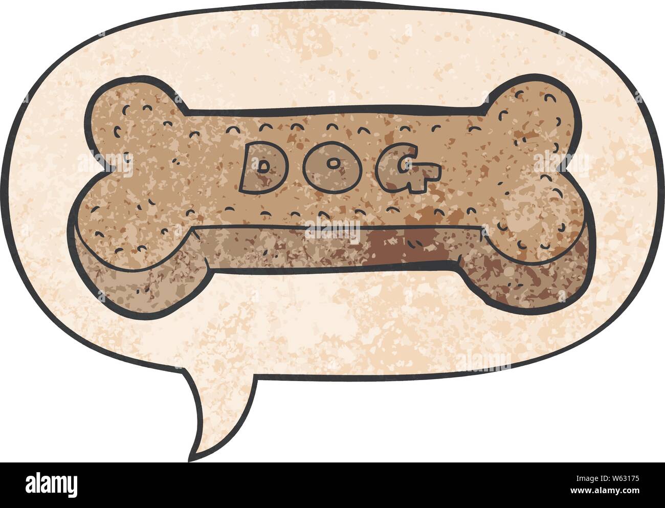 cartoon dog biscuit with speech bubble in retro texture style Stock ...
