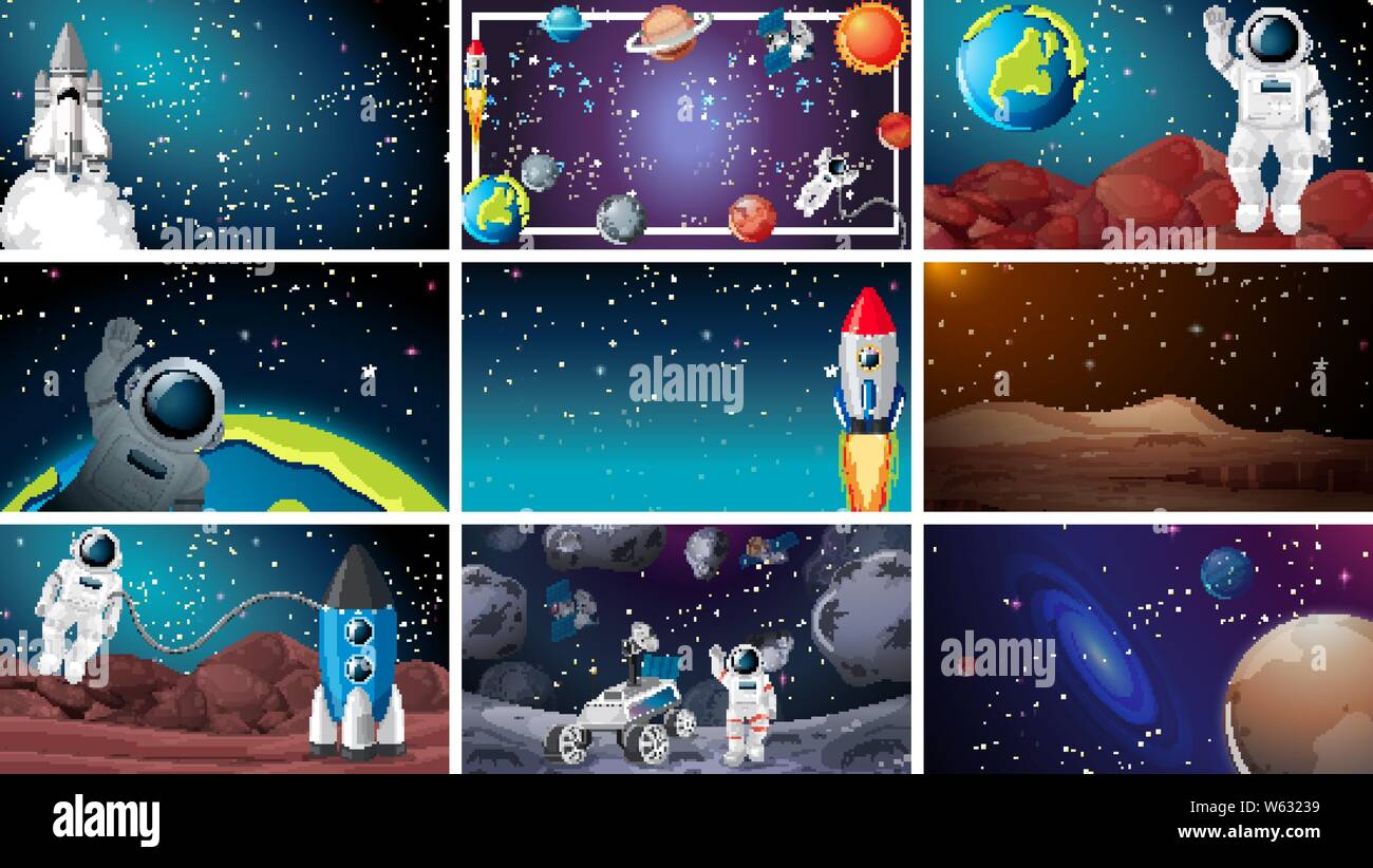 Large set of space scenes illustration Stock Vector Image & Art - Alamy
