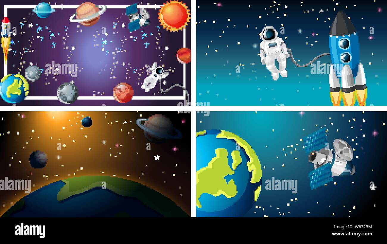 Set of different space scenes illustration Stock Vector Image & Art - Alamy