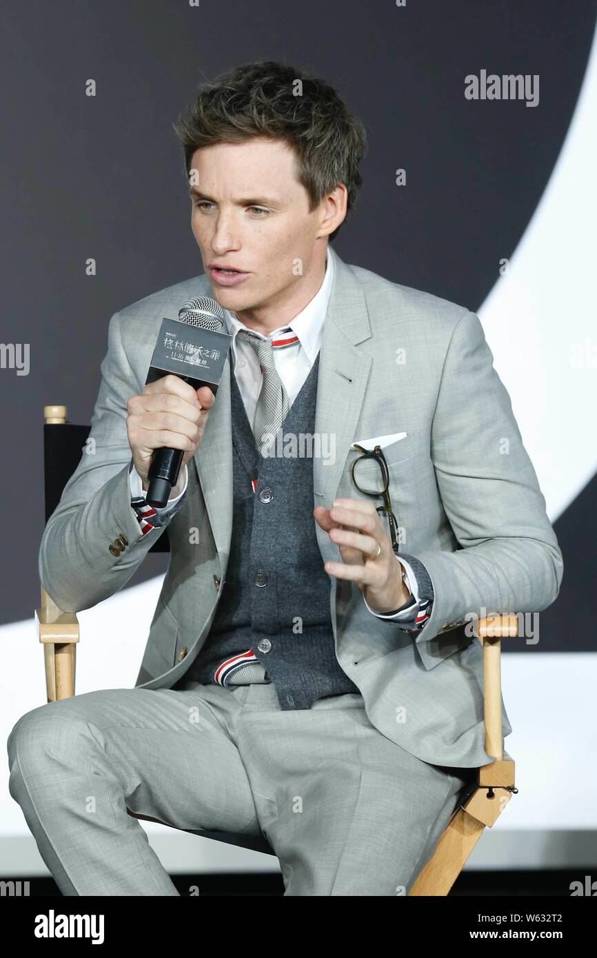 English actor Eddie Redmayne attends a press conference for the movie ...