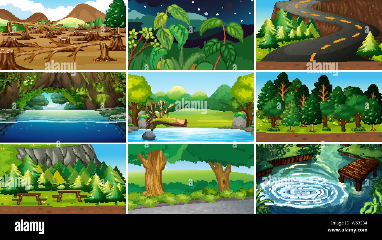 Empty, blank landscape nature scenes illustration Stock Vector Image ...