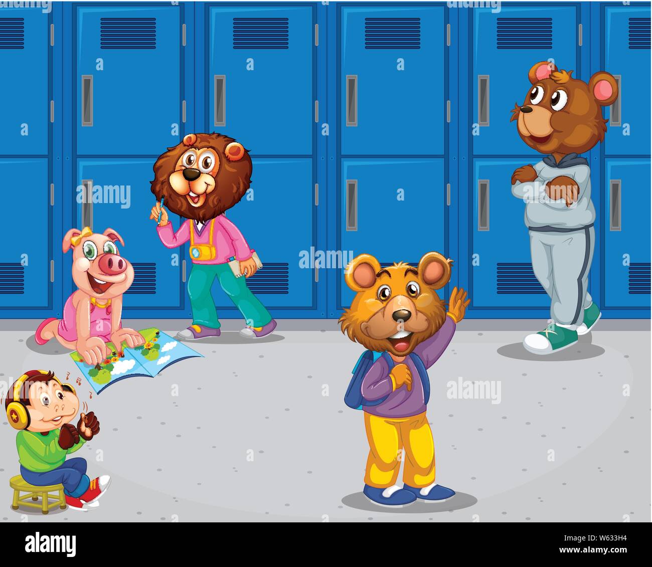 Pig, monkey, bears in school setting illustration Stock Vector Image ...