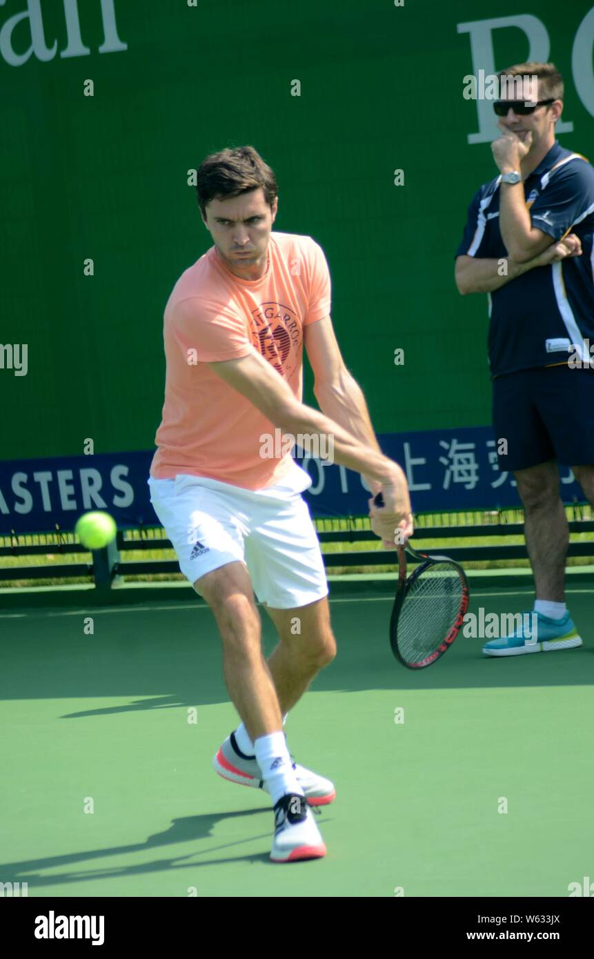 French tennis player Gilles Simon takes part in a training session in ...