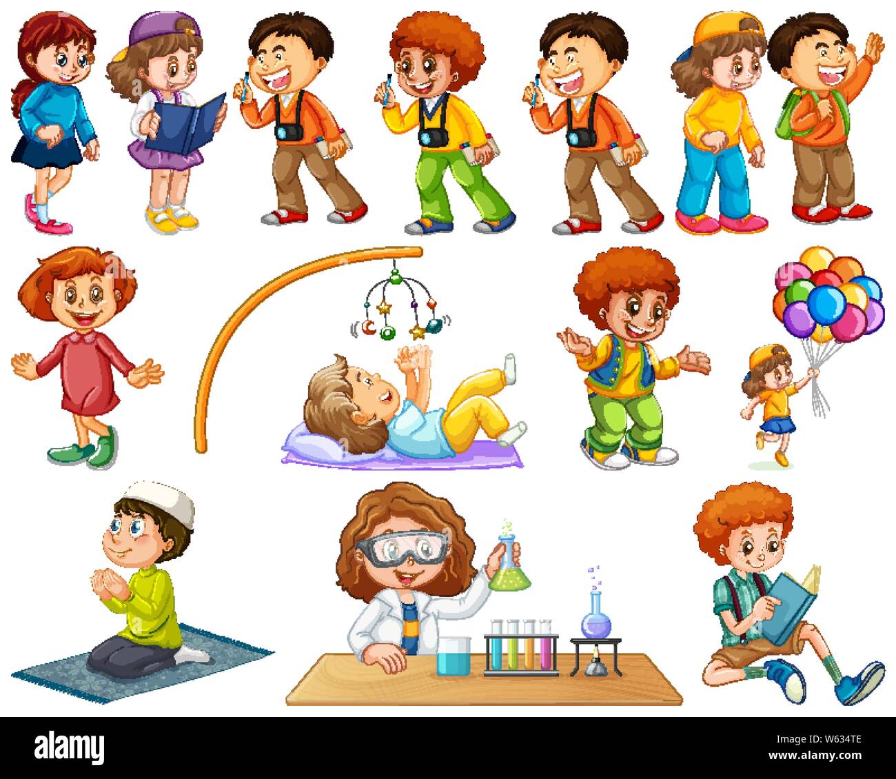Kids in large group acting our varoous roles illustration Stock Vector ...