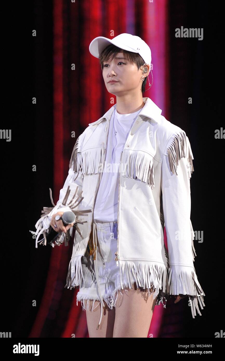 Chinese singer and actress Chris Lee or Li Yuchun performs at the 2018 Tmall Collection Show for ...