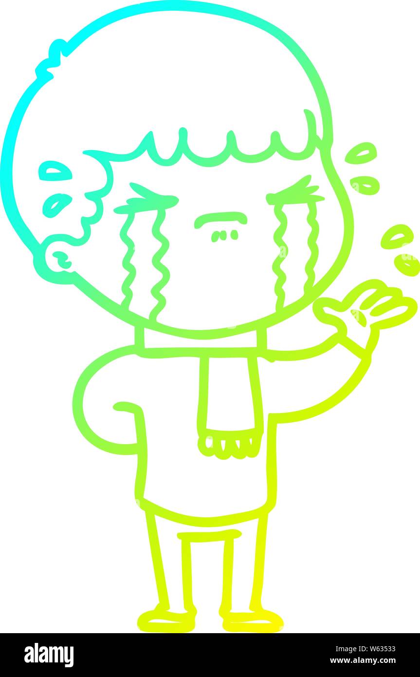 cold gradient line drawing of a cartoon man crying Stock Vector Image ...