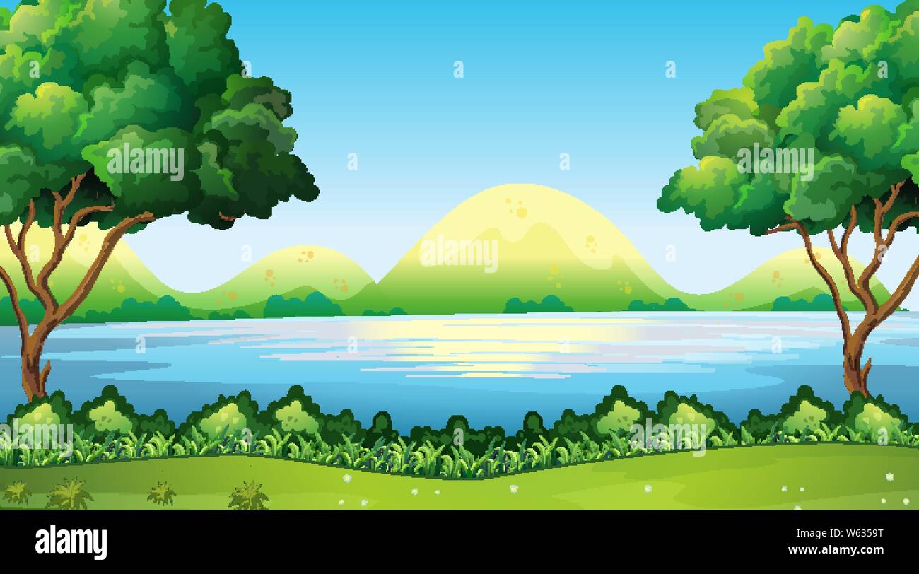 Empty nature beach ocean coastal landscape illustration Stock Vector ...