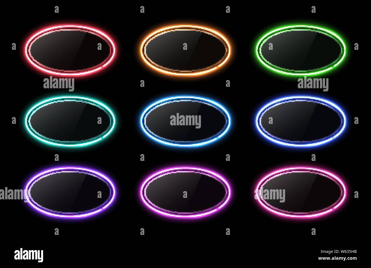 Colorful neon oval frame set. Led sign with glass Stock Vector Image ...
