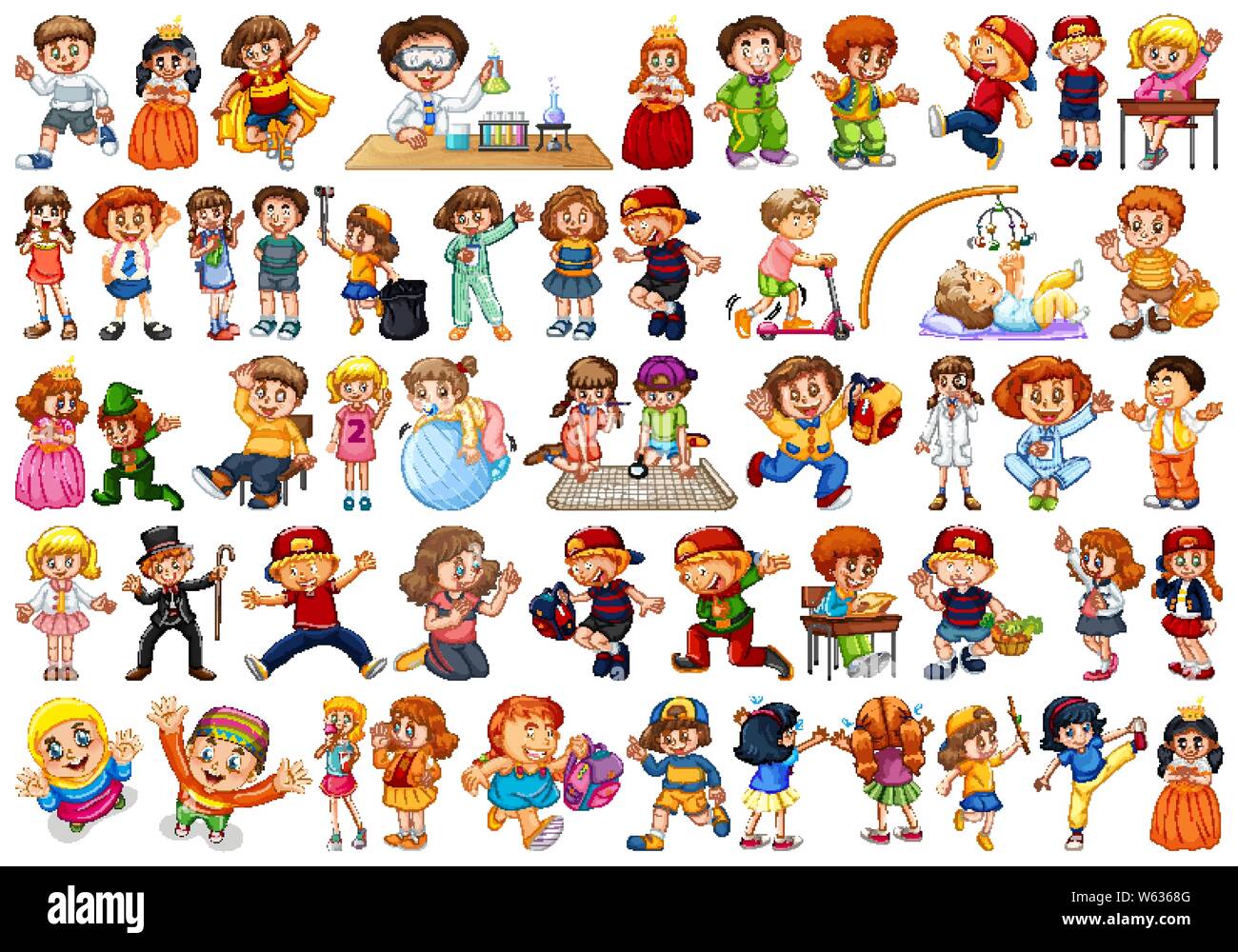 Kids in large group acting our varoous roles illustration Stock Vector ...