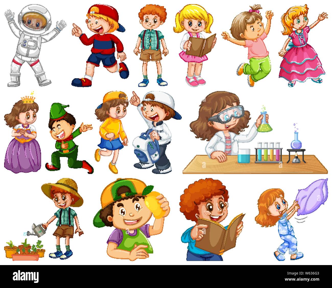 Kids in large group acting our varoous roles illustration Stock Vector ...