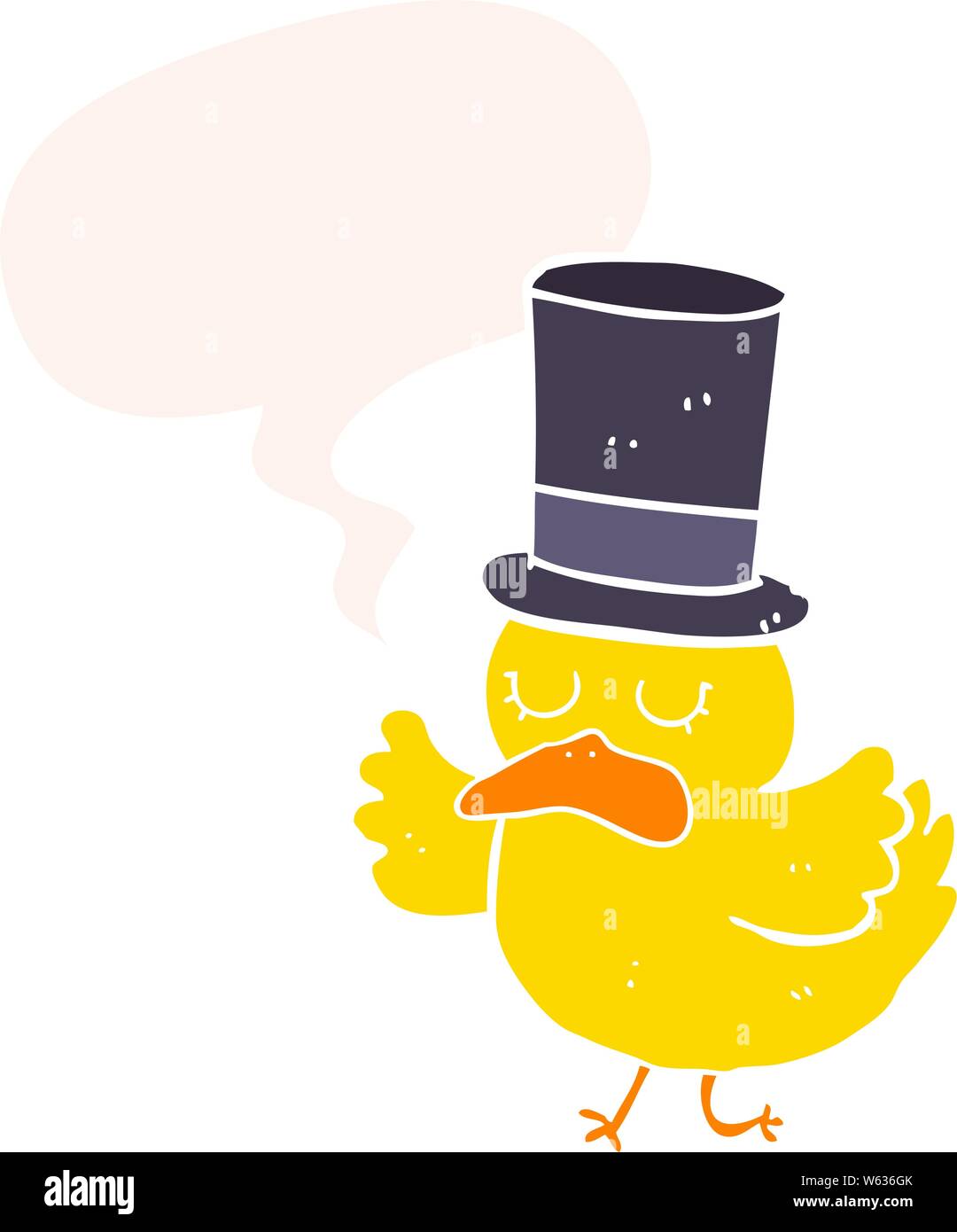cartoon duck wearing top hat with speech bubble in retro style Stock ...