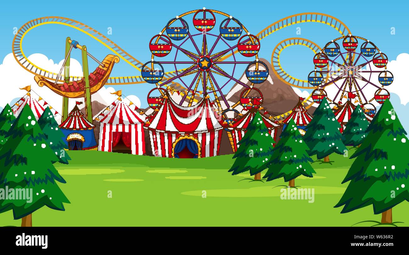 Amusment park with ferris wheel illustration Stock Vector Image & Art ...