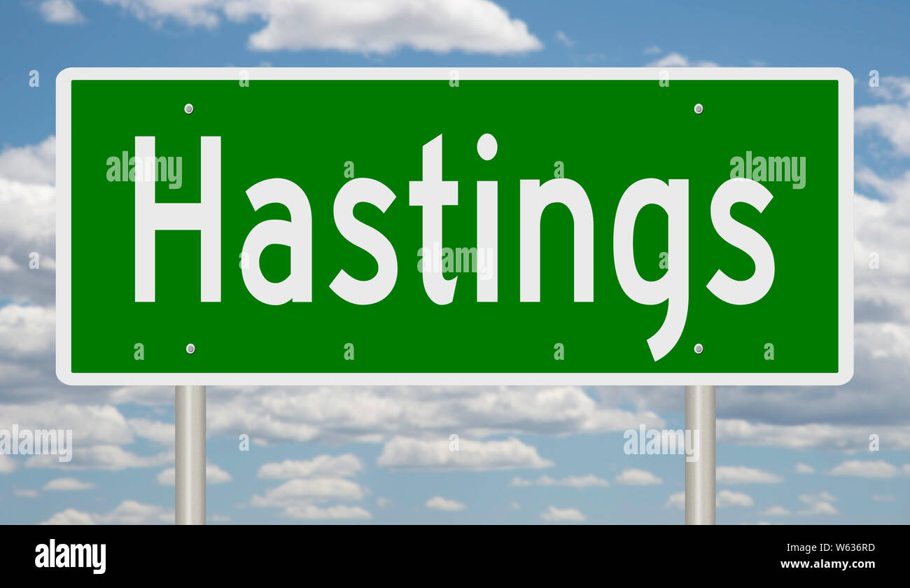 Rendering of a green highway sign for Hastings Nebraska Stock Photo - Alamy