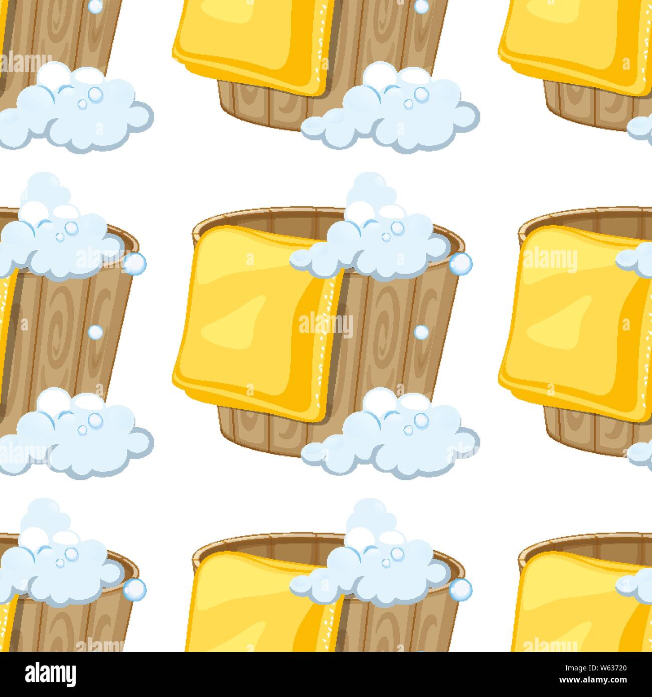 Seamless pattern tile cartoon with bucket with water and towel ...