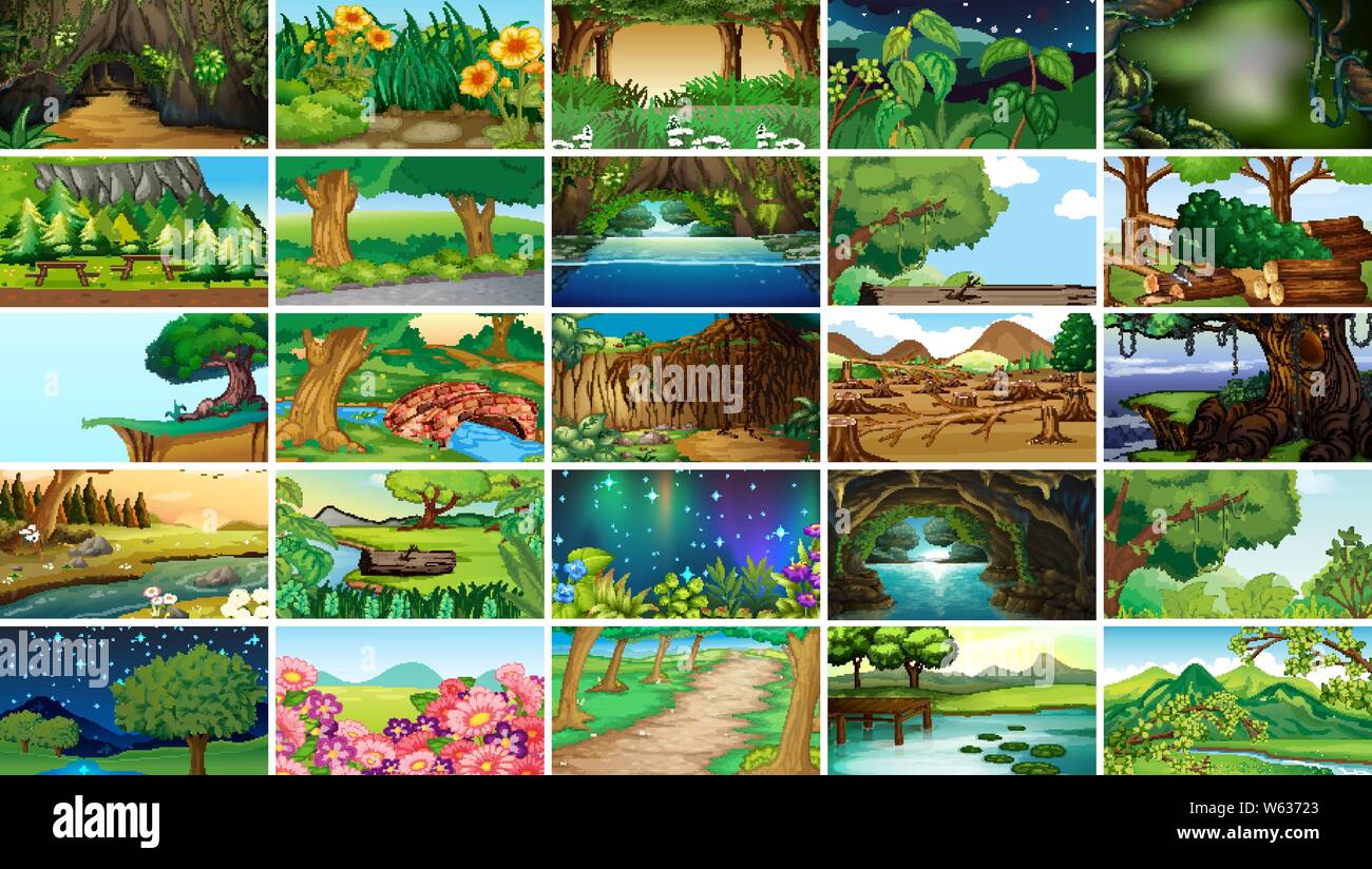 Empty, blank landscape nature scenes illustration Stock Vector Image ...