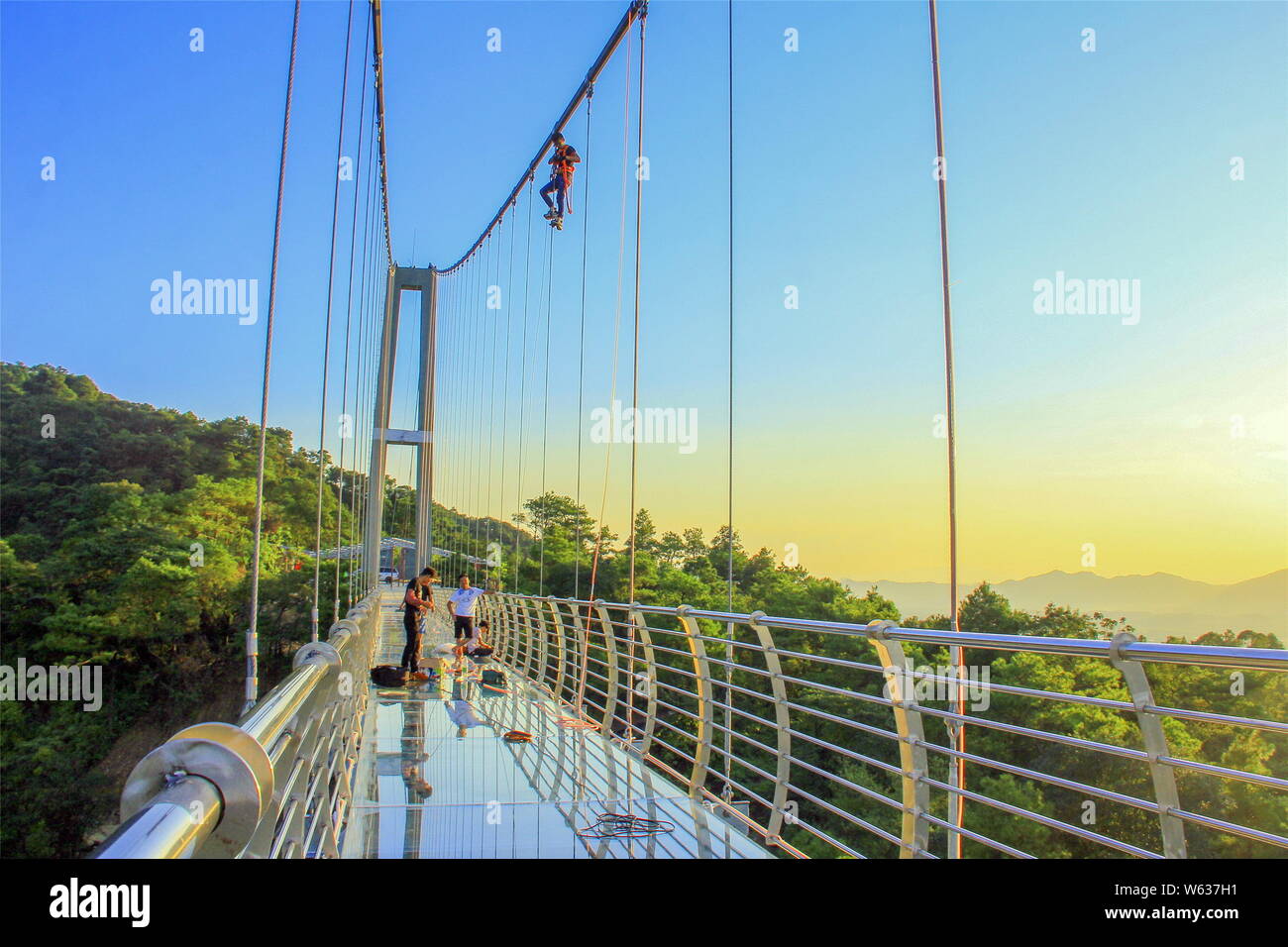 "Spider-Man" workers check on Guangdong's longest glass-bottomed bridge ...