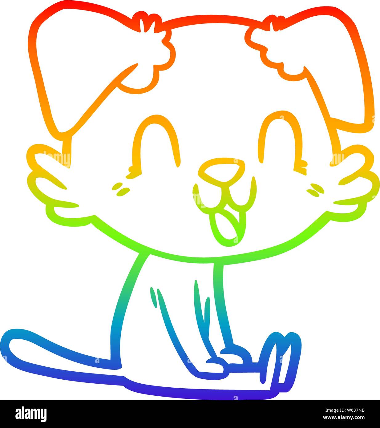 rainbow gradient line drawing of a laughing cartoon dog Stock Vector ...