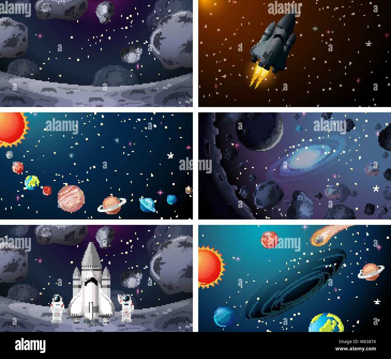 Set of various soloar system space scenes illustration Stock Vector ...
