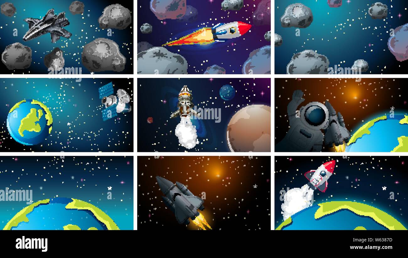 Set of various space scenes illustration Stock Vector Image & Art - Alamy